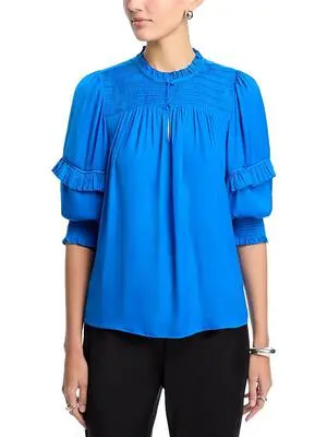 T Tahari Ruffled Three Quarter Sleeve Blouse - Cobalt Stone