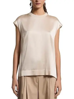 Peserico Satin Cap-sleeve Tee - Beige Birch