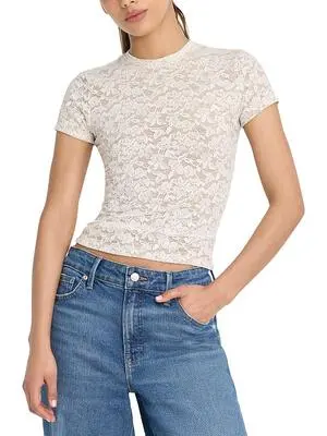 Good American Lace Baby Tee - Chalk