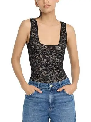 Good American Lace Scoop Tank Bodysuit - Black