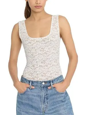Good American Lace Scoop Tank Bodysuit - Chalk