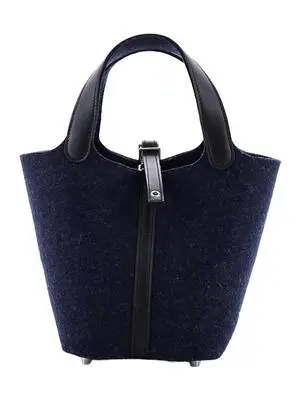 HERMES Pm Picotin Lock Felt Bag With Leather Trim - Blue