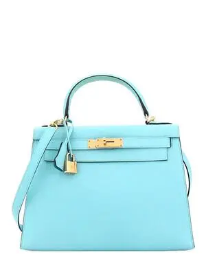 HERMES Kelly 28 Handbag - Bleu Atoll