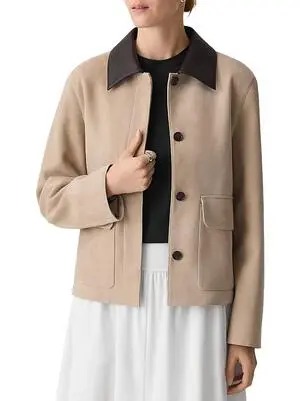 Theory Boxy Suede Jacket - Tan