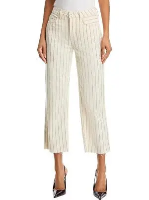 L'Agence Wanda High Rise Crop Wide Leg Jeans - Ecru/navy Stripe