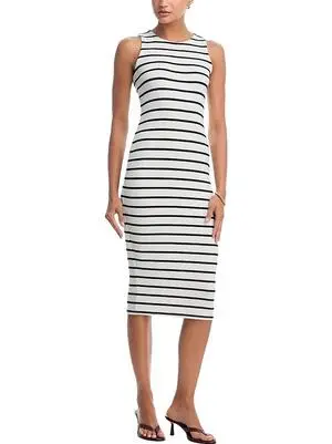 L'Agence Nura Racerback Midi Dress - Ivory Black Stripe
