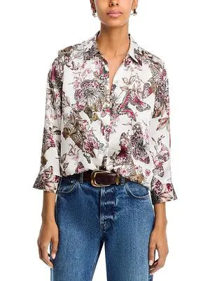 L'Agence Dani Silk Blouse - White Butterfly Jungle