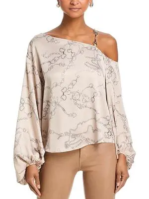L'Agence Asami Chain One Shoulder Blouse - Soft Macadamia Multi