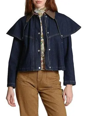 Avec Les Filles Cropped Cape Jacket - Raw Indigo