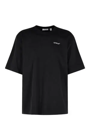 Off White Cotton Tshirt With Frontal Logo Print - Black