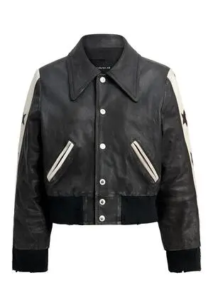 COACH Star Leather Varsity Jacket - Black