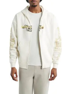 SANTO STUDIO Graphic Zip Up Hoodie - Cream