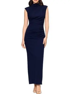 Betsy & Adam Pleated Sleeveless Column Gown - Navy