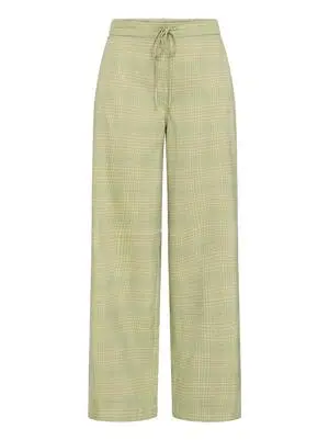 ICHI Ihjoli Plaid Drawstring Straight Leg Pants - Green Check