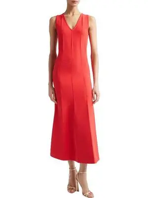 St. John Odette Valley Knit Midi Dress - Bright Deep Coral