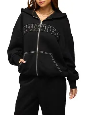 EDIKTED Logo Appliqué Zip Hoodie - Black