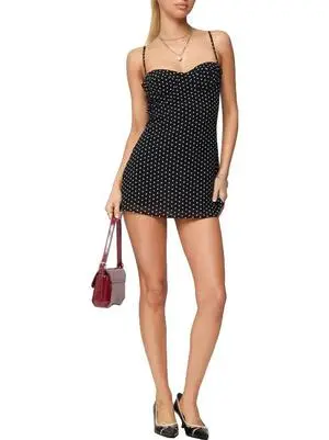 EDIKTED Polka Dot Chiffon Minidress - Black