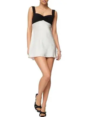 EDIKTED Contrast Sleeveless Satin Minidress - Cream
