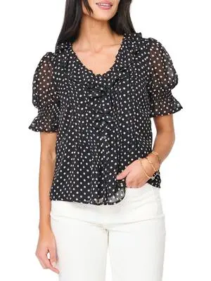 GIBSONLOOK Dot-print Ruffle Top - Black Pearl Blush Dot