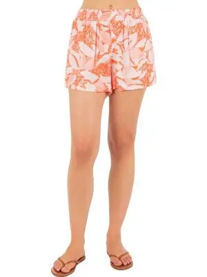 Hurley Floral Crinkle Gauze Smocked Shorts - Fruit Punch