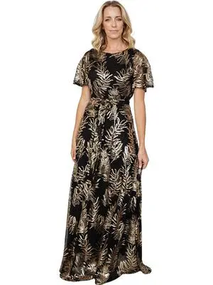 BALTIC BORN Sequin Leaf Maxi Dress - Black + Gold