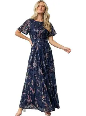 BALTIC BORN Sequin Leaf Maxi Dress - Dark Blue Multi
