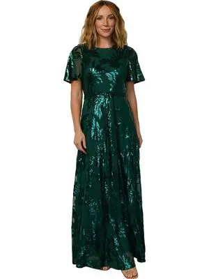 BALTIC BØRN Sequin Leaf Maxi Dress Emerald