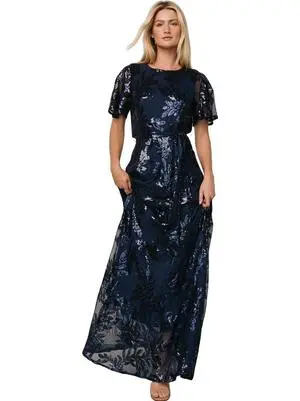 BALTIC BØRN Sequin Leaf Maxi Dress Navy