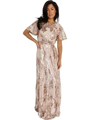 BALTIC BORN Sequin Leaf Maxi Dress - Rose Gold