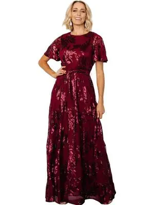 BALTIC BØRN Sequin Leaf Maxi Dress Wine