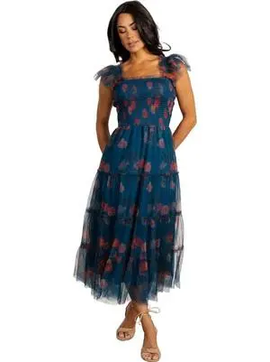 BALTIC BORN Clementine Tulle Midi Dress - Persian Blue + Rust