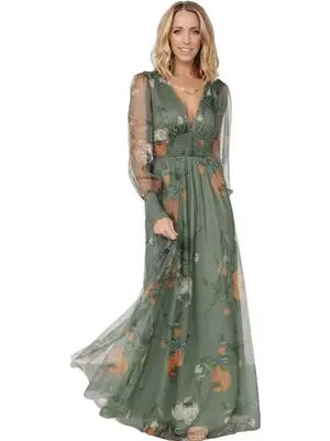 BALTIC BORN Layla Tulle Maxi Dress - Dusty Olive Floral