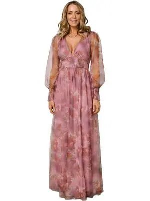 BALTIC BORN Layla Tulle Maxi Dress - Dusty Orchid Floral