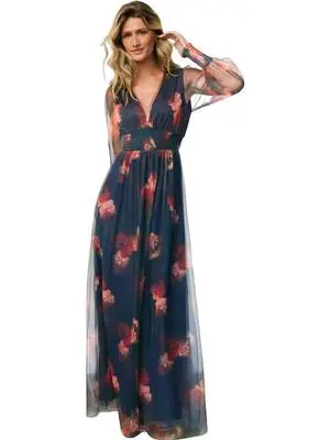 BALTIC BORN Layla Tulle Maxi Dress - Topaz Ombre Floral