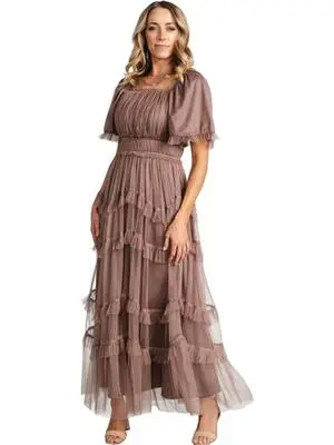BALTIC BORN Magdalena Tulle Maxi Dress Mink