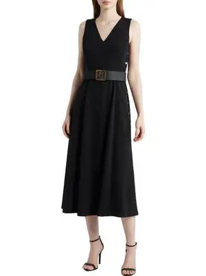 ANNE KLEIN Side Button Crepe Midi Dress