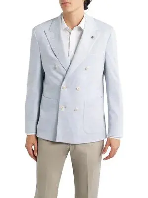 JACK VICTOR Hall Comfortwear™ Mélange Knit Wool Double Breasted Blazer - Light Blue