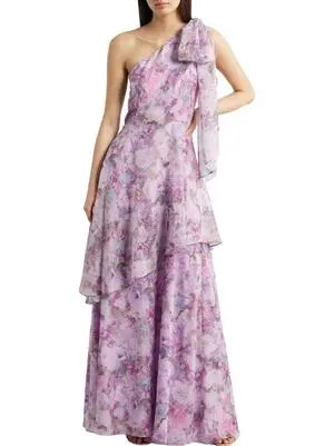 Lulus Amara Floral One-shoulder Gown - Lavender Floral
