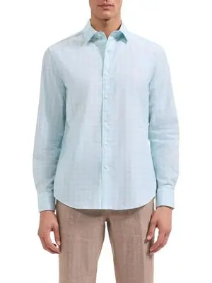 Bugatchi Julian Shaped Fit Check Cotton Button-up Shirt - Sea Spray