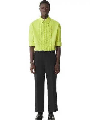 LANVIN Green Cotton Poplin Bib Front Shirt - Absinth Green