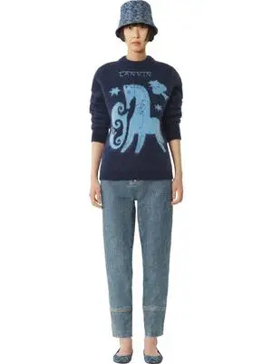 LANVIN Lunar Year Jacquard Mohair Sweater - Navy Blue