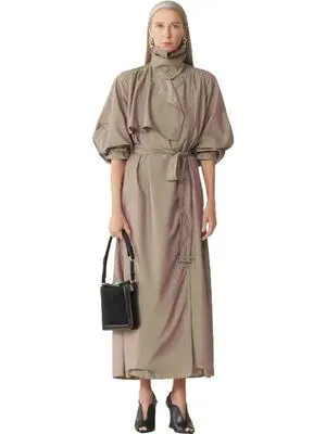 LANVIN Flowing Taffeta Trench Coat Taupe
