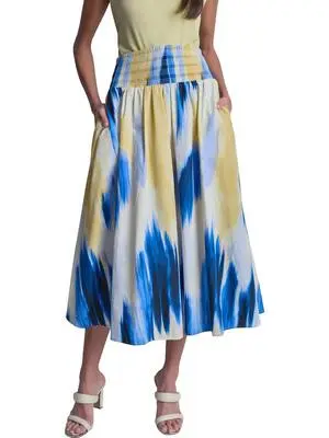 Dkny Abstract Print Poplin Midi Skirt - Sunlit Shoreline