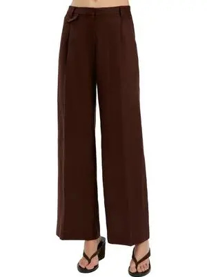 Bardot Geordy Wide Leg Linen Pants - Chocolate