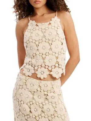 Bardot Veneta Floral Lace Crop Top - Lite Beige