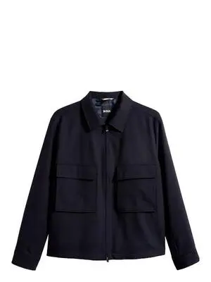 BOSS Virgin Wool Shirt Jacket - Dark Blue