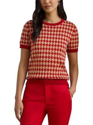 Ralph Lauren Houndstooth Short-sleeve Sweater - Red/tan