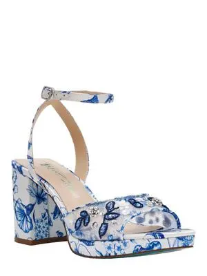 Betsey Johnson Brody Ankle Strap Platform Sandal - White/blue Floral
