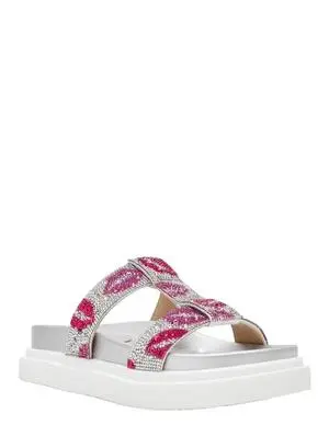 Betsey Johnson Billy Metallic Flatform Slide Sandal - Multi Lips
