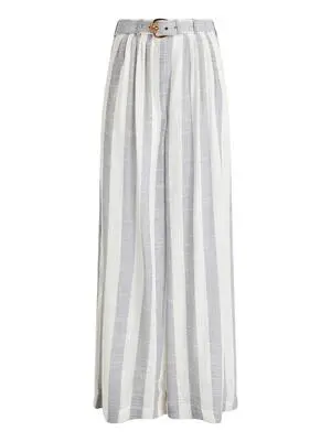 Zimmermann Belted Striped Gauze Wide-leg Pants - Ivory